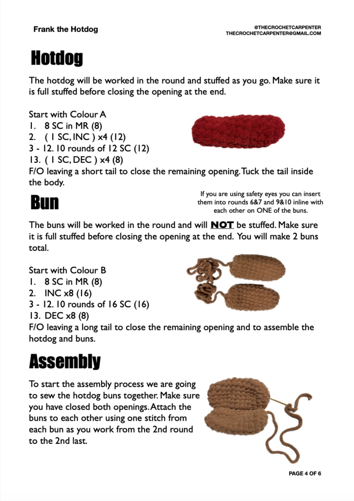 Frank the Hotdog | Free Hotdog Crochet Pattern – The Crochet Carpenter ...